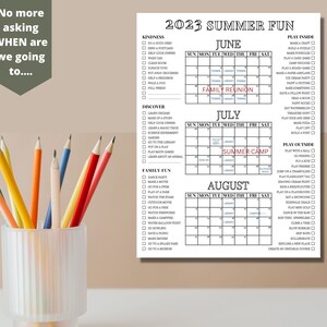 Summer Fun Calendar Printable Summer Bucket List 2023 Summer - Etsy
