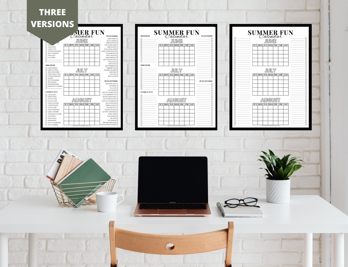 Summer Fun Calendar, Printable Summer Bucket List, Summer Activities ...