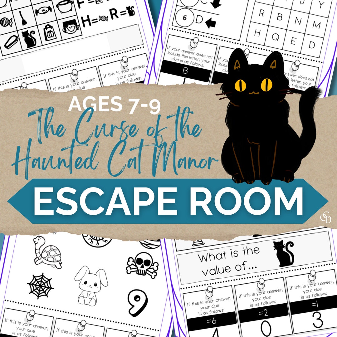 Halloween Escape Rooms for Kids, Printable Party Game, Black Cat Story ...
