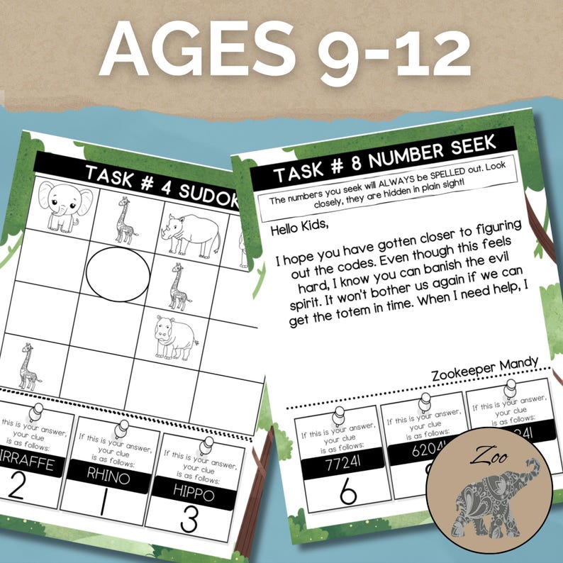 Zoo Escape Rooms for Kids, Printable Party Game, Mystery Puzzle Game ...
