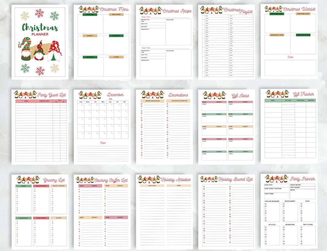 Gnome Christmas Planner Printable, Gnome Holiday Planner, Gnome Gift ...