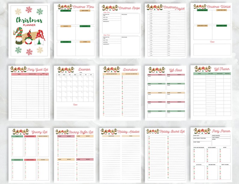 Gnome Christmas Planner Printable, Gnome Holiday Planner, Gnome Gift ...
