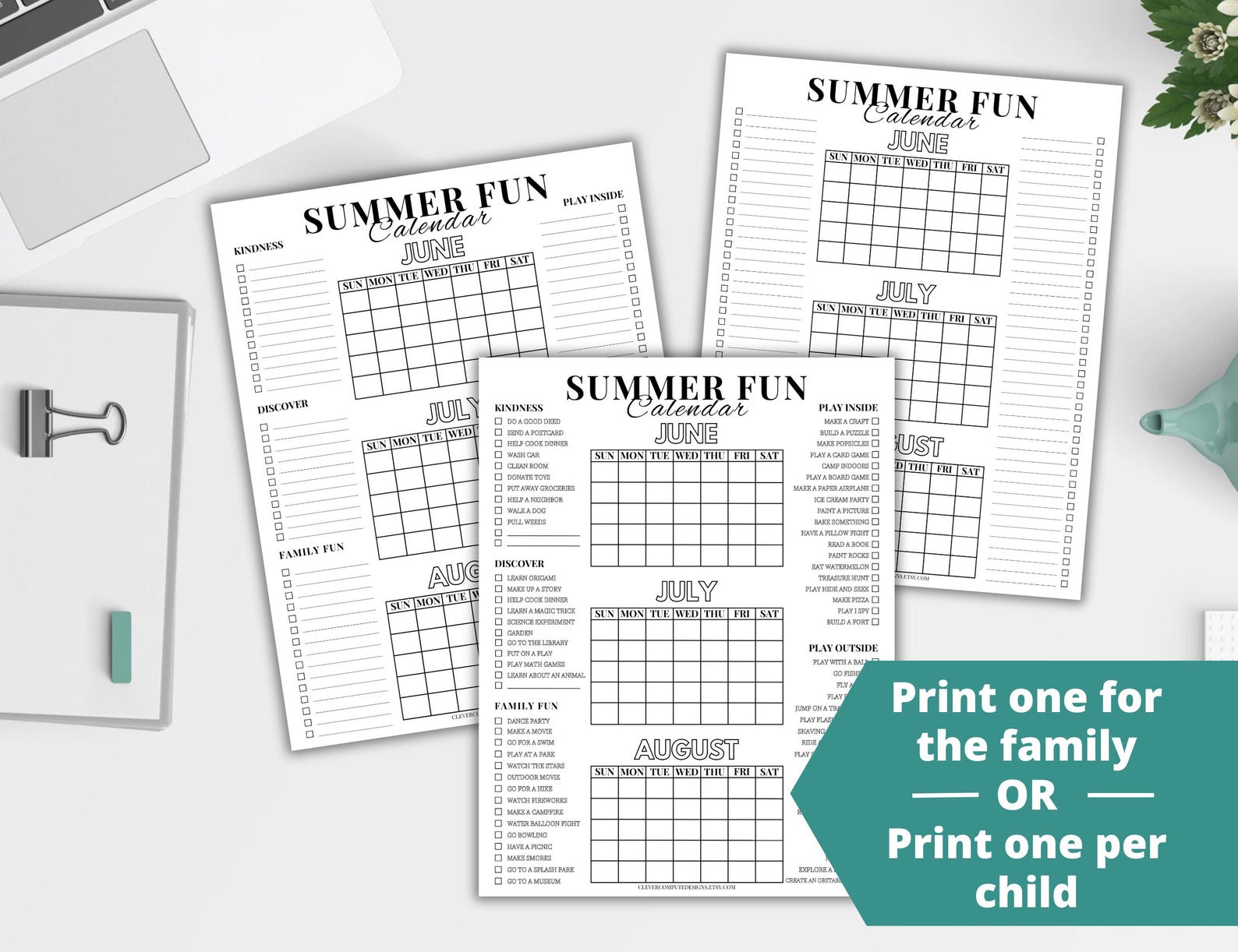 Summer Fun Calendar, Printable Summer Bucket List, Summer Activities ...