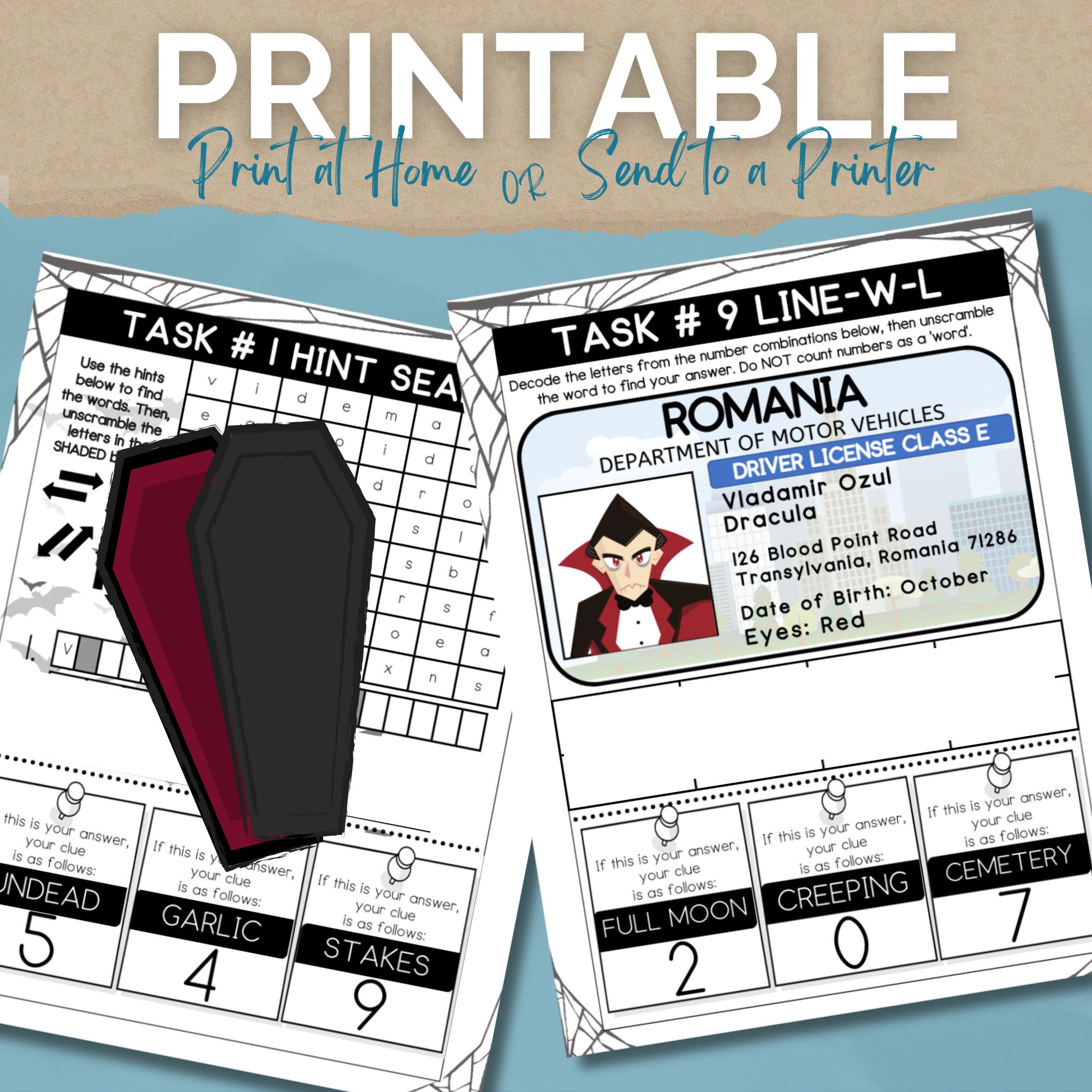 Vampire Escape Rooms for Kids, Printable Party Game, HALLOWEEN Theme ...