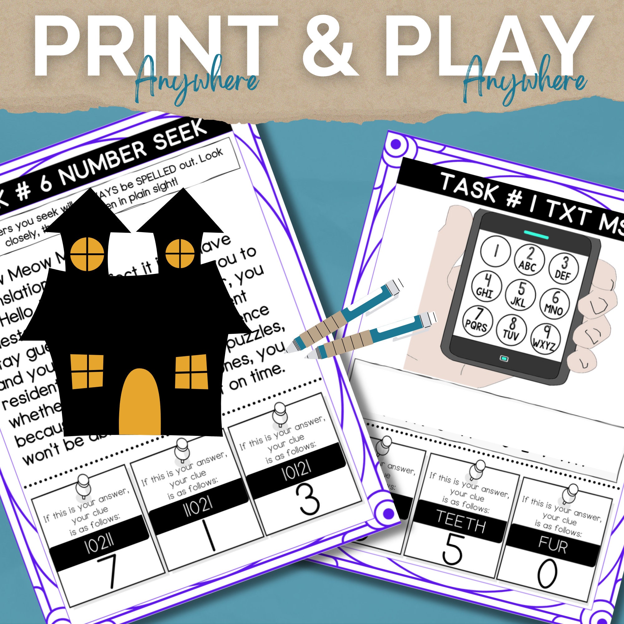Halloween Escape Rooms for Kids, Printable Party Game, Black Cat Story ...