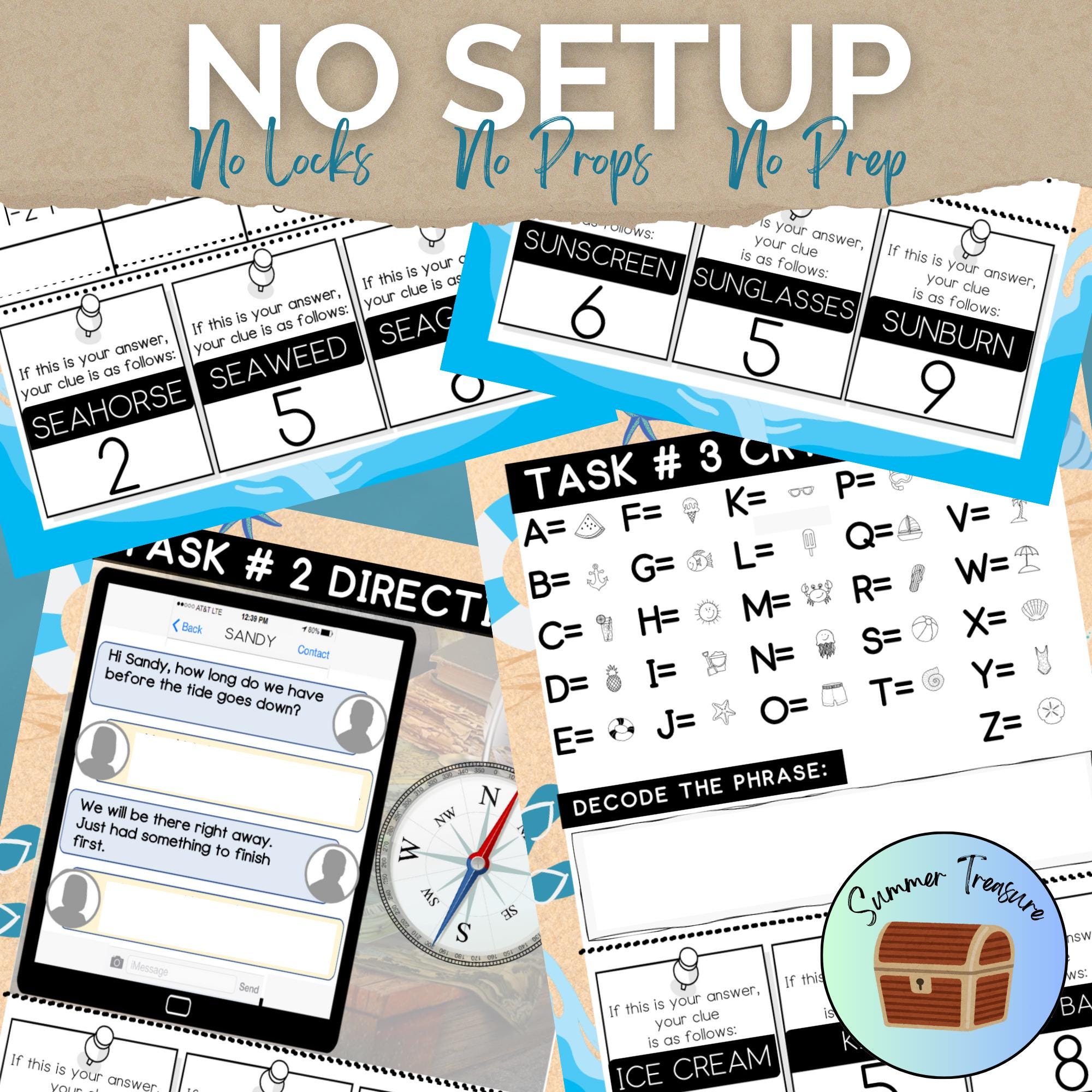Summer Escape Room for Kids | Printable Treasure Hunt Game | Beach ...