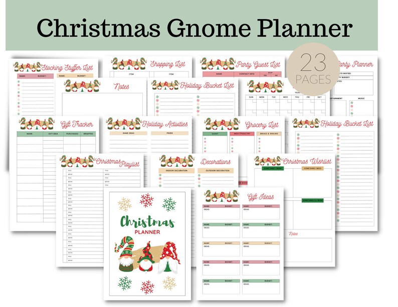Gnome Christmas Planner Printable, Gnome Holiday Planner, Gnome Gift ...
