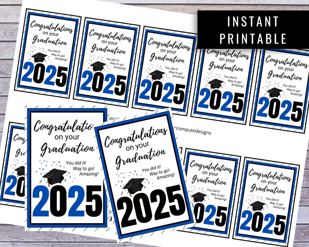 Graduation Class of 2025 Favors Tag, Printable Blue and White Graduate ...