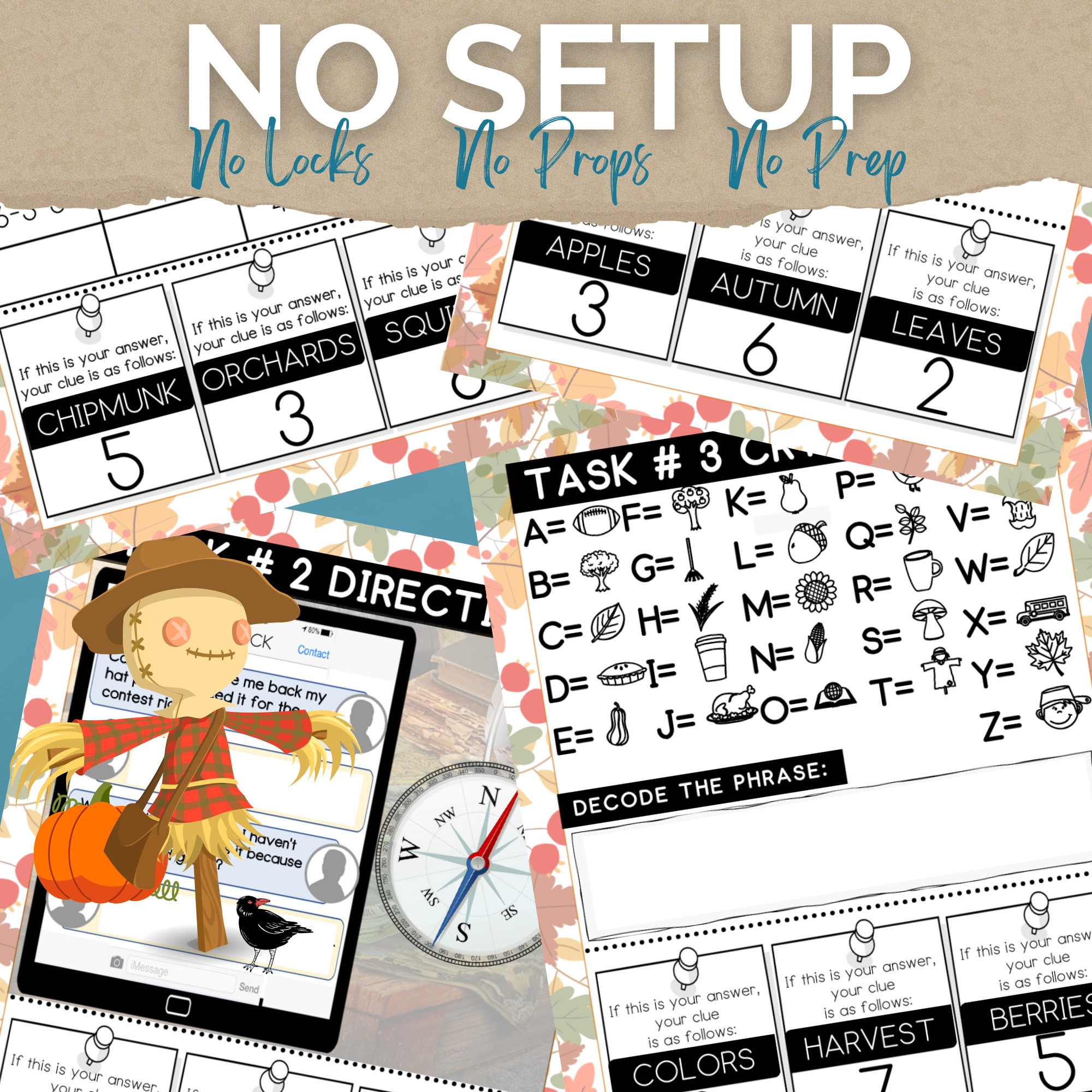 Halloween Escape Rooms for Kids, Printable Party Game, SCARECROW Theme ...