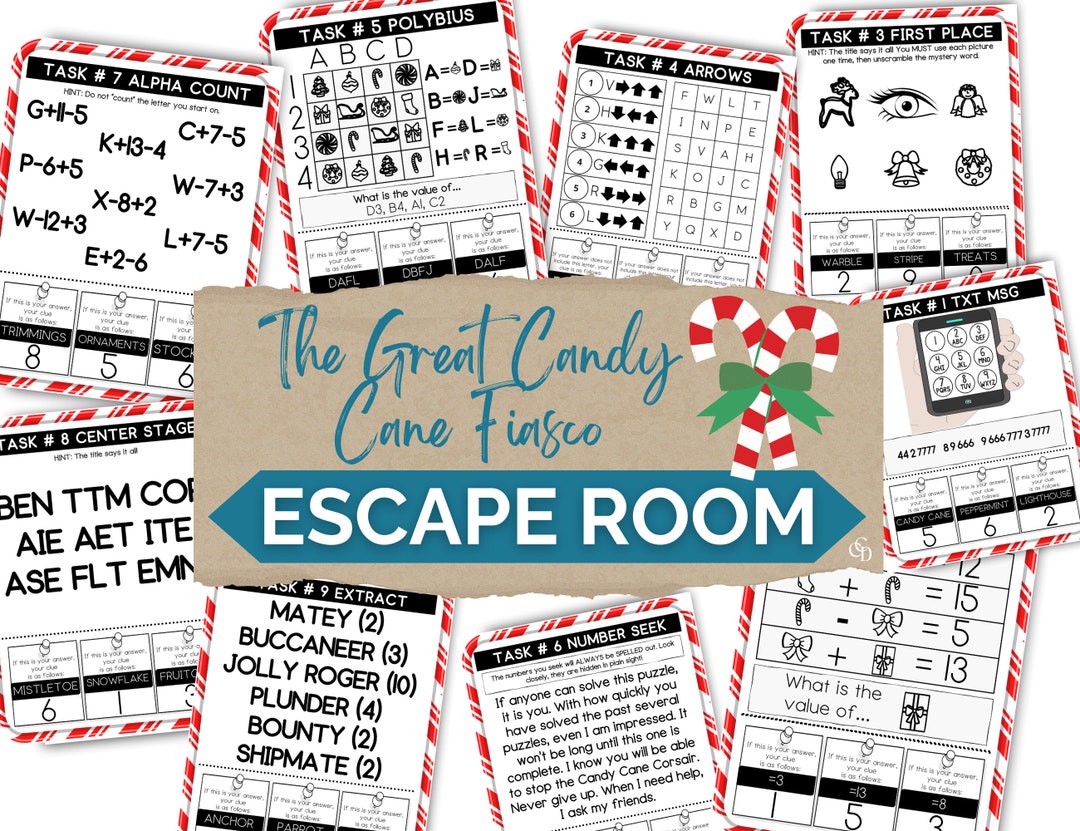 Christmas Escape Rooms for Kids, Printable Party Game, Candy Cane Theme ...