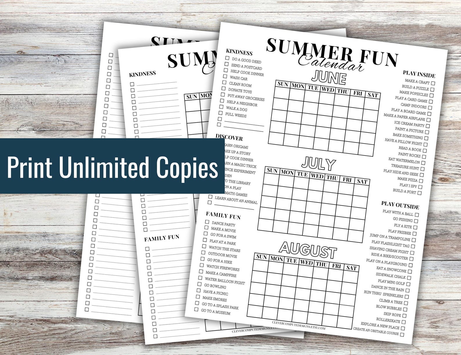 Summer Fun Calendar, Printable Summer Bucket List, Summer Activities ...