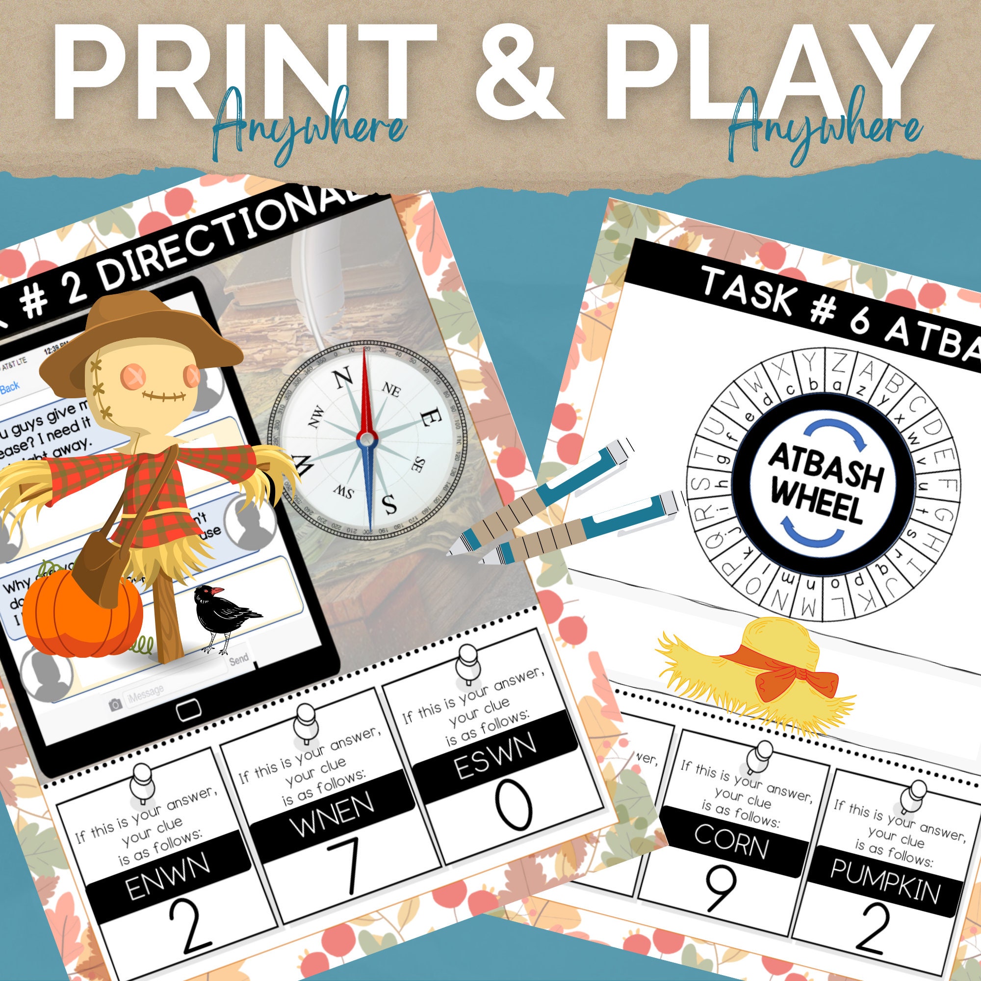 Halloween Escape Rooms for Kids, Printable Party Game, SCARECROW Theme ...