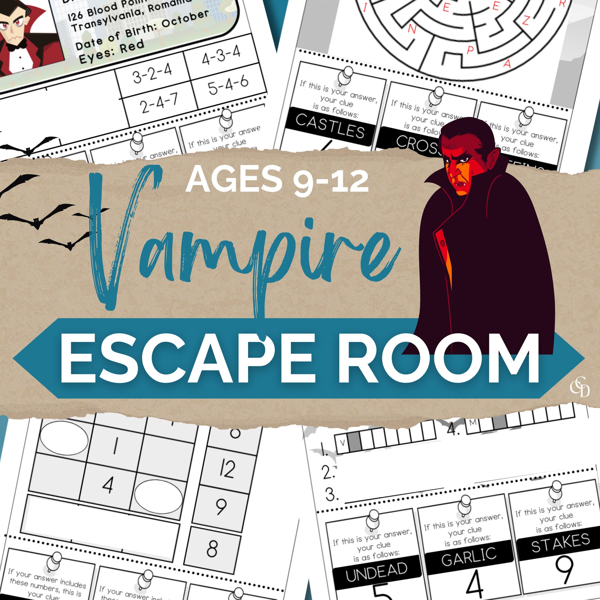 Vampire Escape Rooms for Kids, Printable Party Game, HALLOWEEN Theme ...