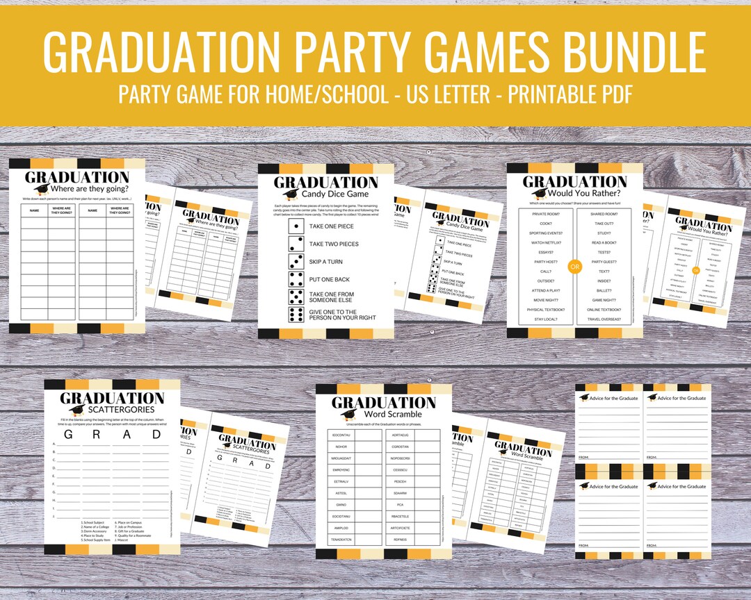 Graduation Party Games Bundle, Would You Rather, Dice Game, Word ...