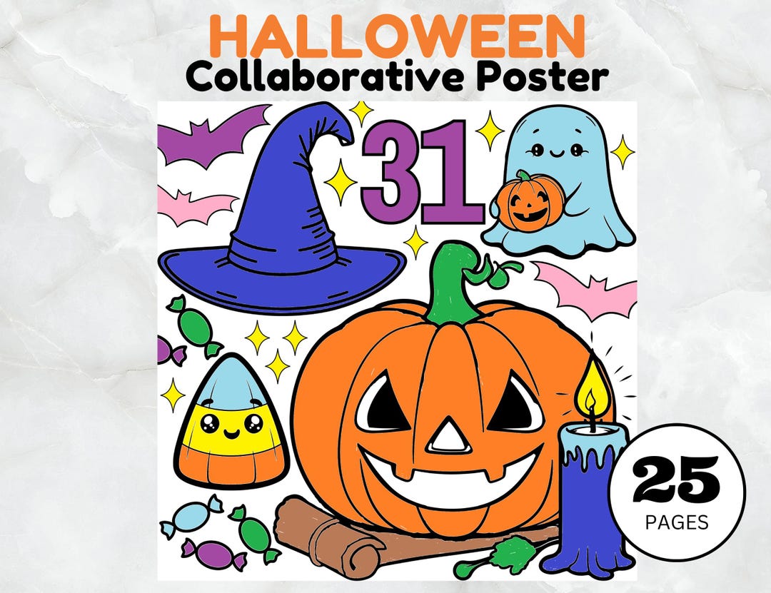 Halloween Collaborative Poster for Kids, Printable Party Game, Bulletin ...