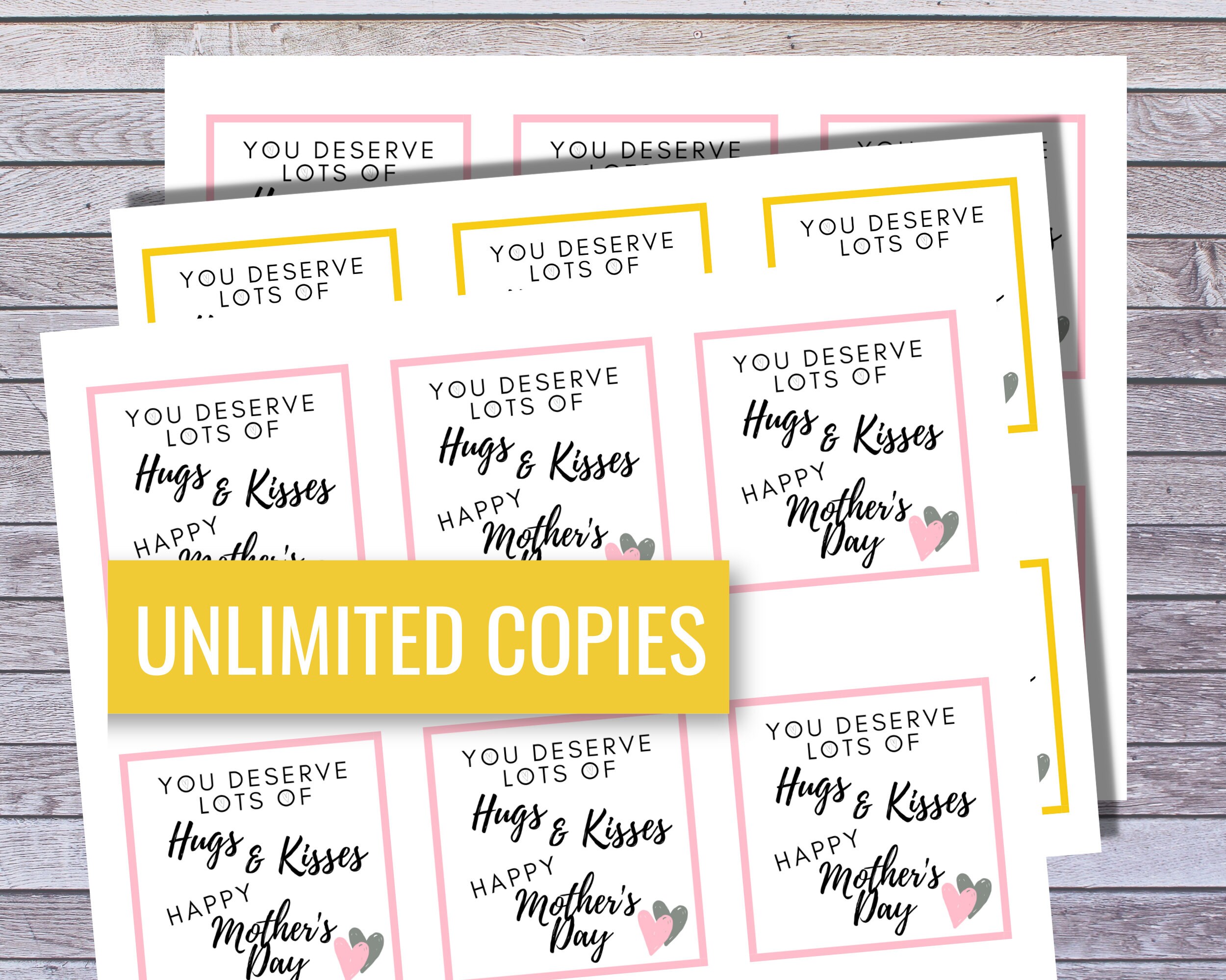 Sweet Hugs and Kisses Printable Gift Tag for Mom Mothers Day Tag Gift ...