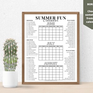 Summer Fun Calendar, Printable Summer Bucket List, Summer Activities ...