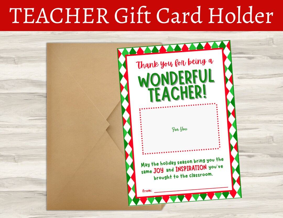 Printable Teacher Christmas Gift Card Holder, Winter Break Card ...