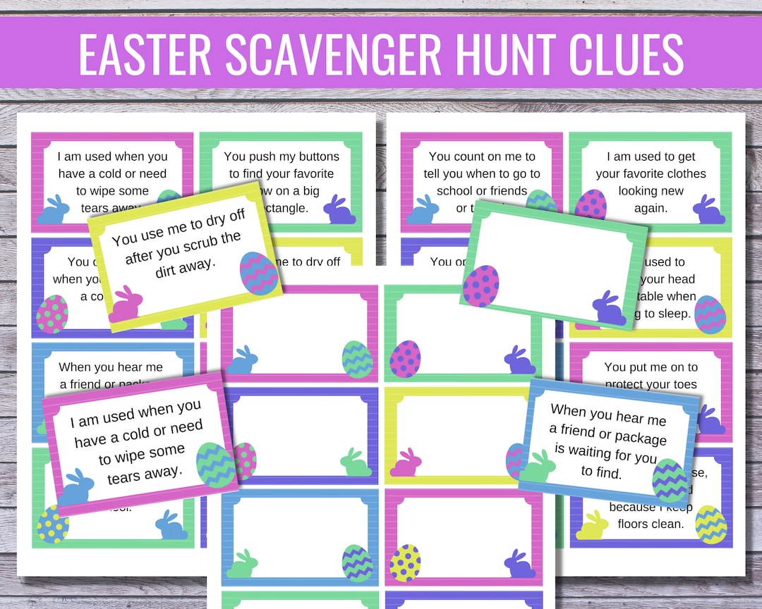 Easter Printable Indoor Scavenger Hunt, Easter Egg Clue Cards for Kids ...