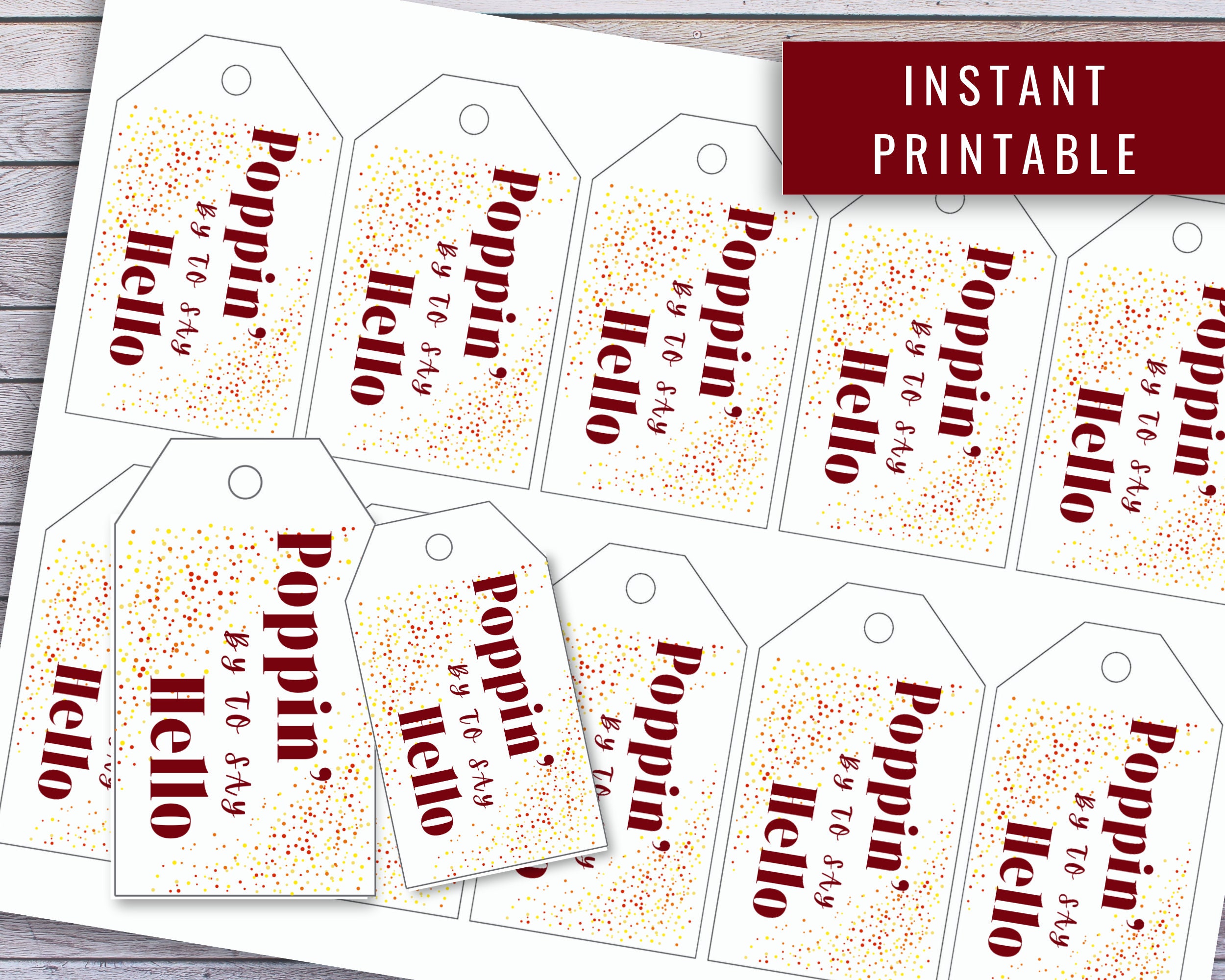 Buy Poppin' by to Say Hello Gift Tag Thinking of You Printable Tag ...