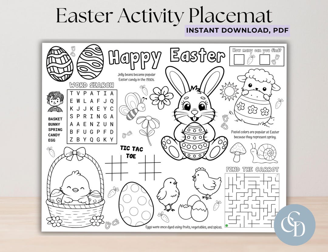 Easter Activity Placemat, Coloring Page, Word Search, Maze (instant ...