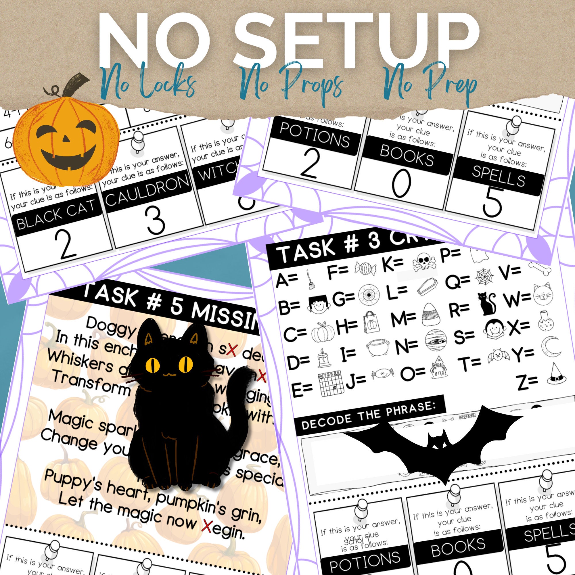 Halloween Escape Rooms for Kids, Printable Party Game, PUMPKIN Theme ...