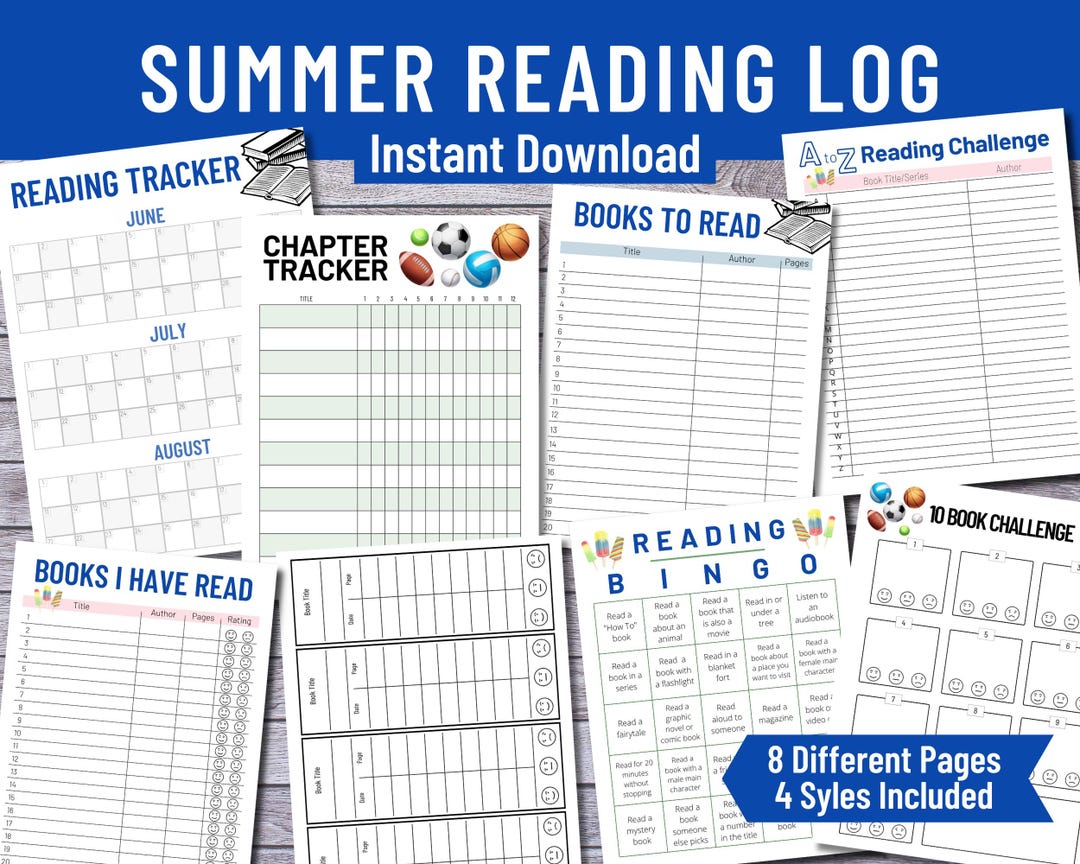 Summer Reading Log Bundle for Kids, Printable Reading Challenge Tracker ...