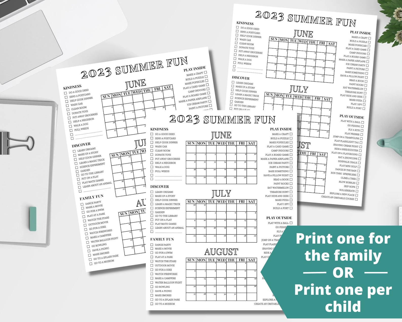 Summer Fun Calendar Printable Summer Bucket List 2023 Summer - Etsy