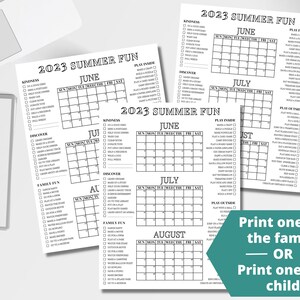 Summer Fun Calendar Printable Summer Bucket List 2023 Summer - Etsy