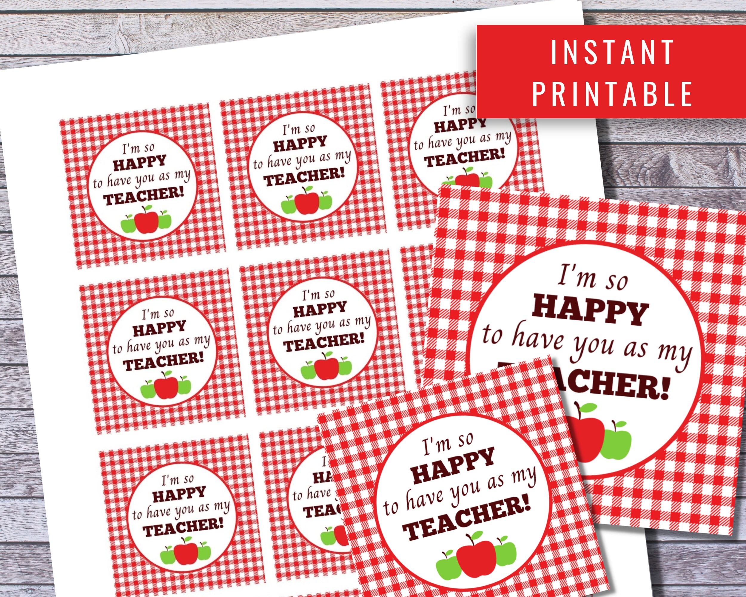 Happy Teacher, Apple Gift Tag, Red Gingham Check BTS, Apple for the ...