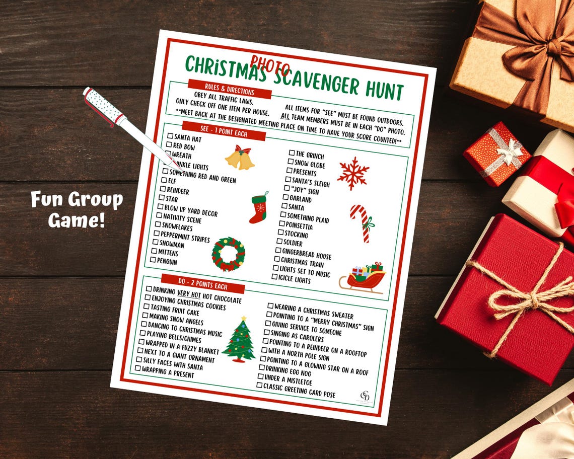 Printable Christmas Scavenger Hunt, Game Bundle, Christmas Party Games ...