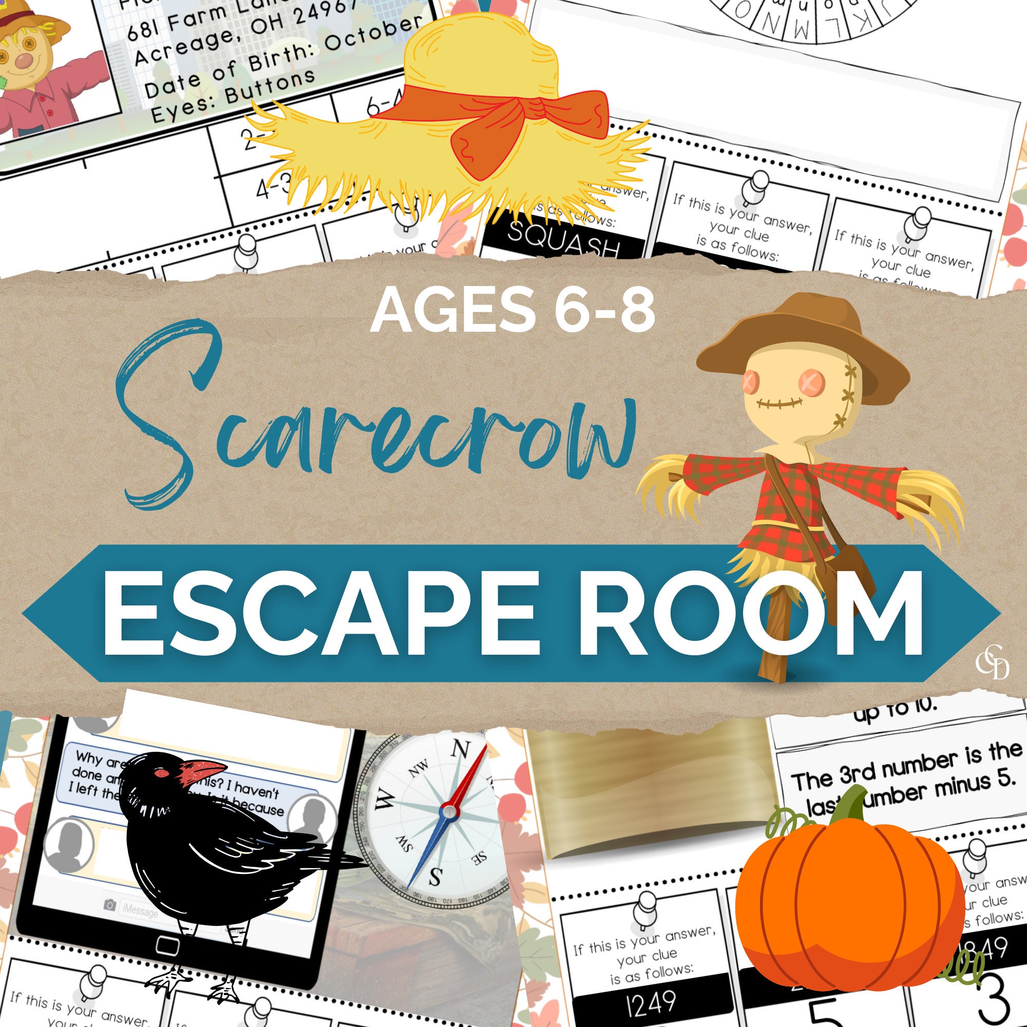 Halloween Escape Rooms for Kids, Printable Party Game, SCARECROW Theme ...