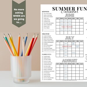 Summer Fun Calendar, Printable Summer Bucket List, Summer Activities ...