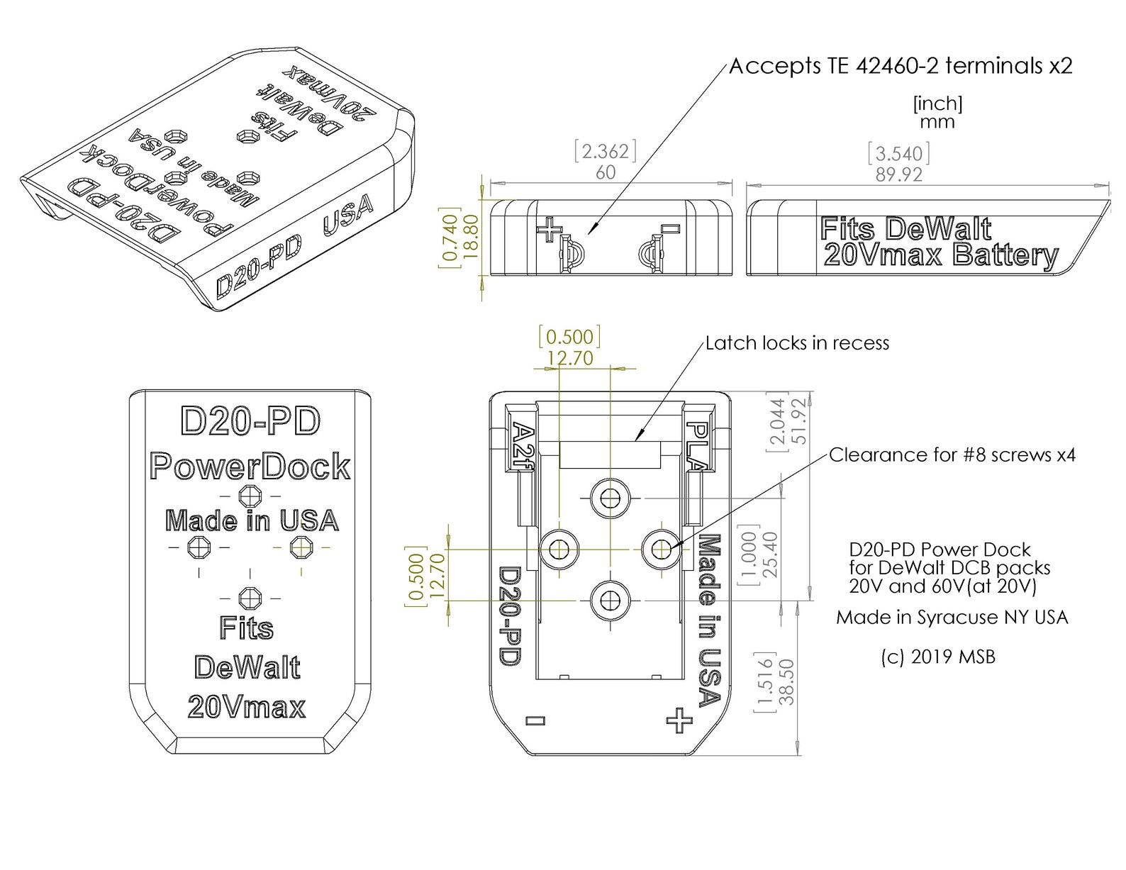 Power Dock for Dewalt D20 20V Battery Dewalt Power Mount - Etsy