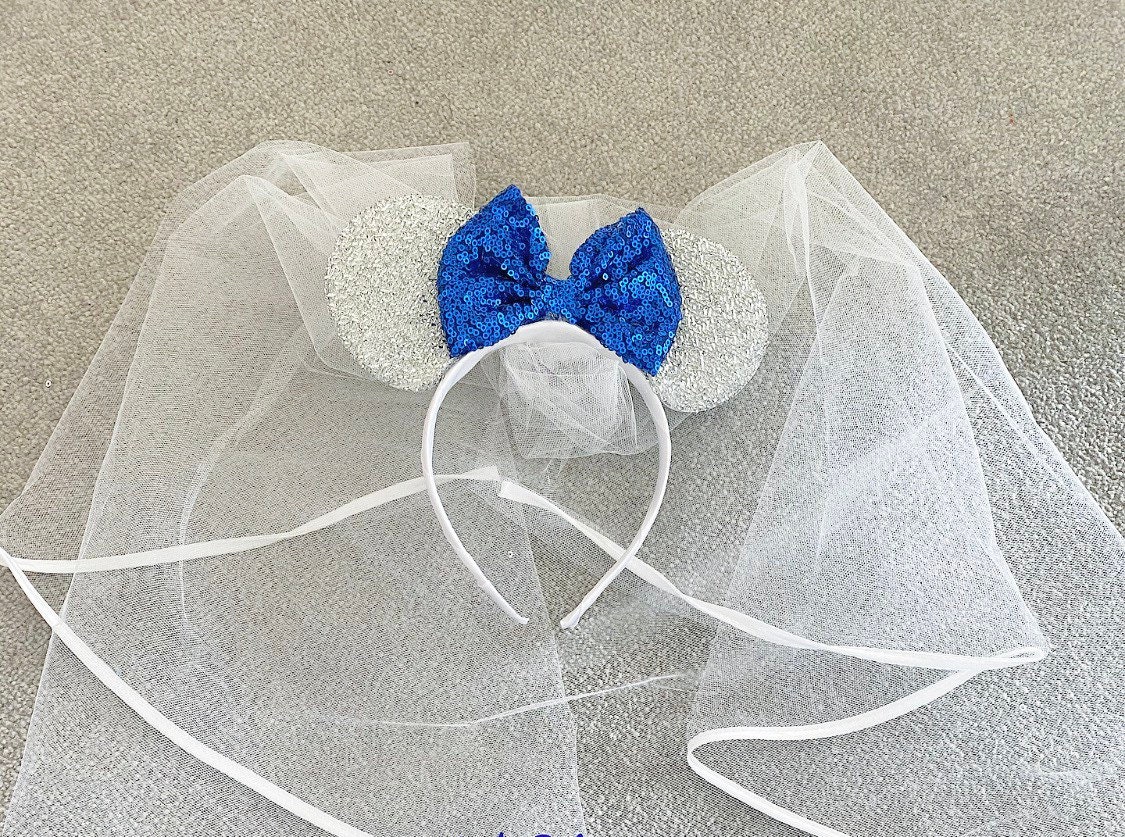 Disney Bride Ears With Veil and Any Sequin Bow DIY Bridal Party Hen ...