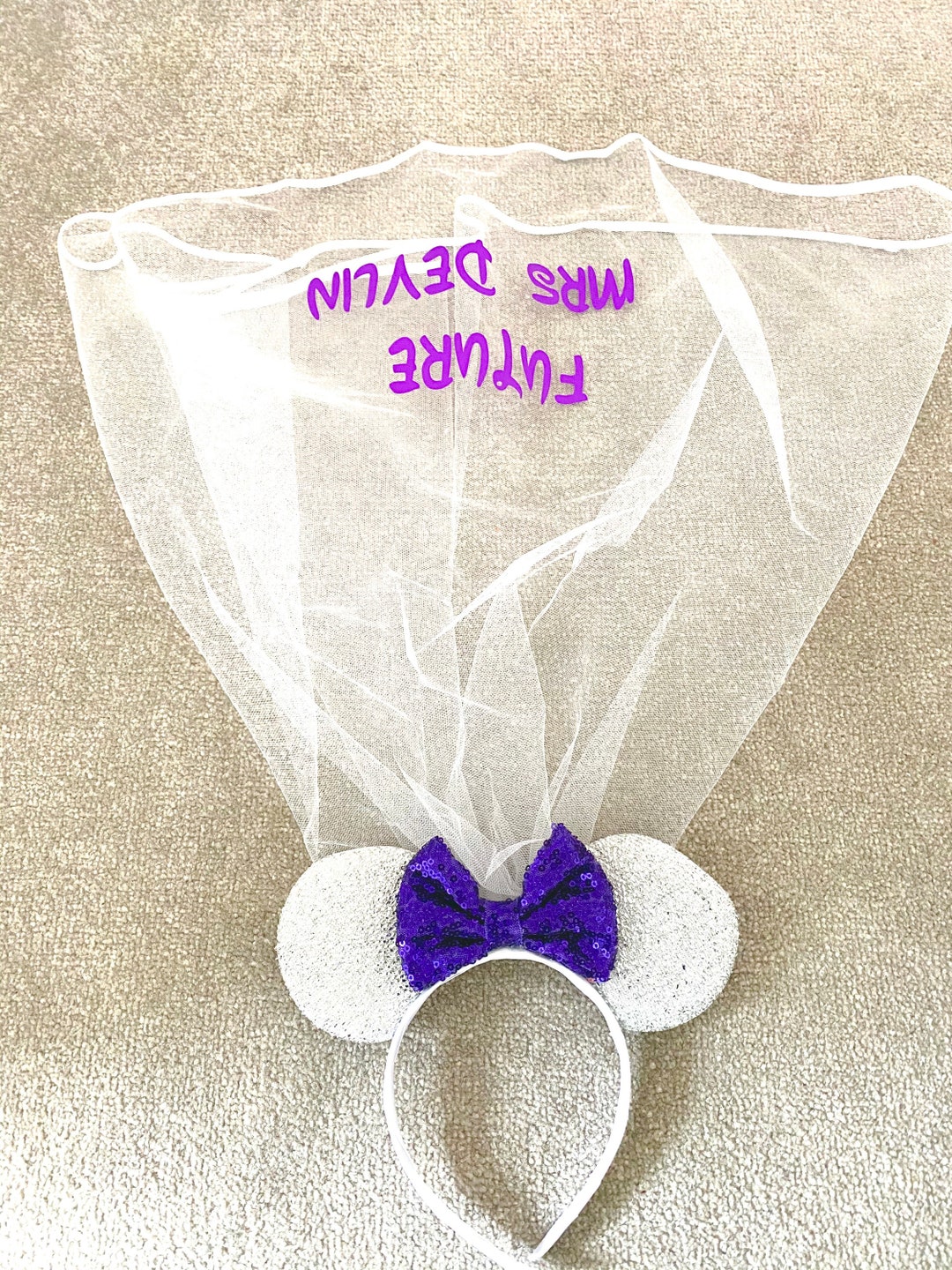 Personalised Disney Bride Ears With Veil and Any Sequin Bow DIY Bridal ...