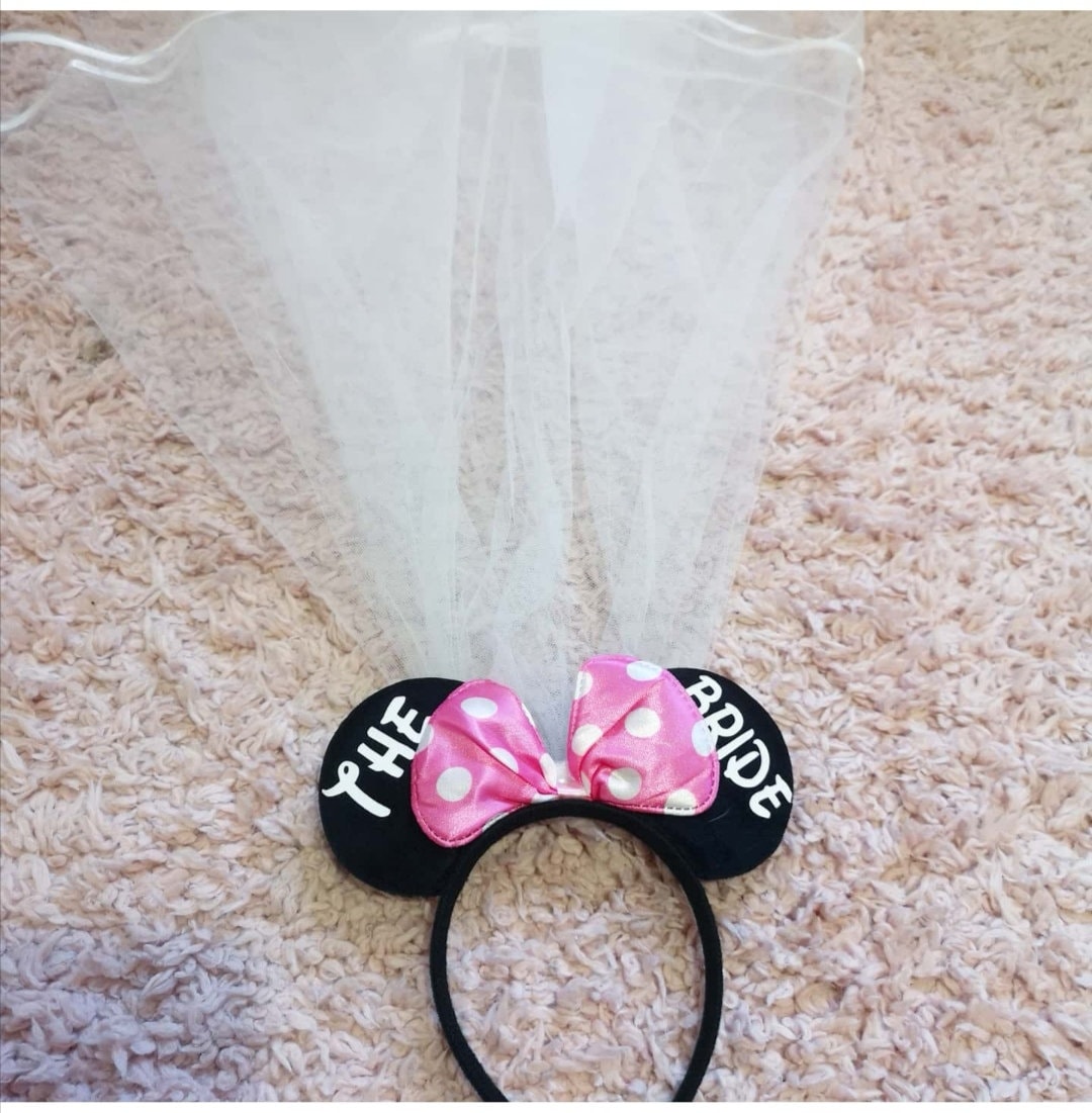 Personalised Disney Bride Minnie Mouse Ears With Veil Hen - Etsy