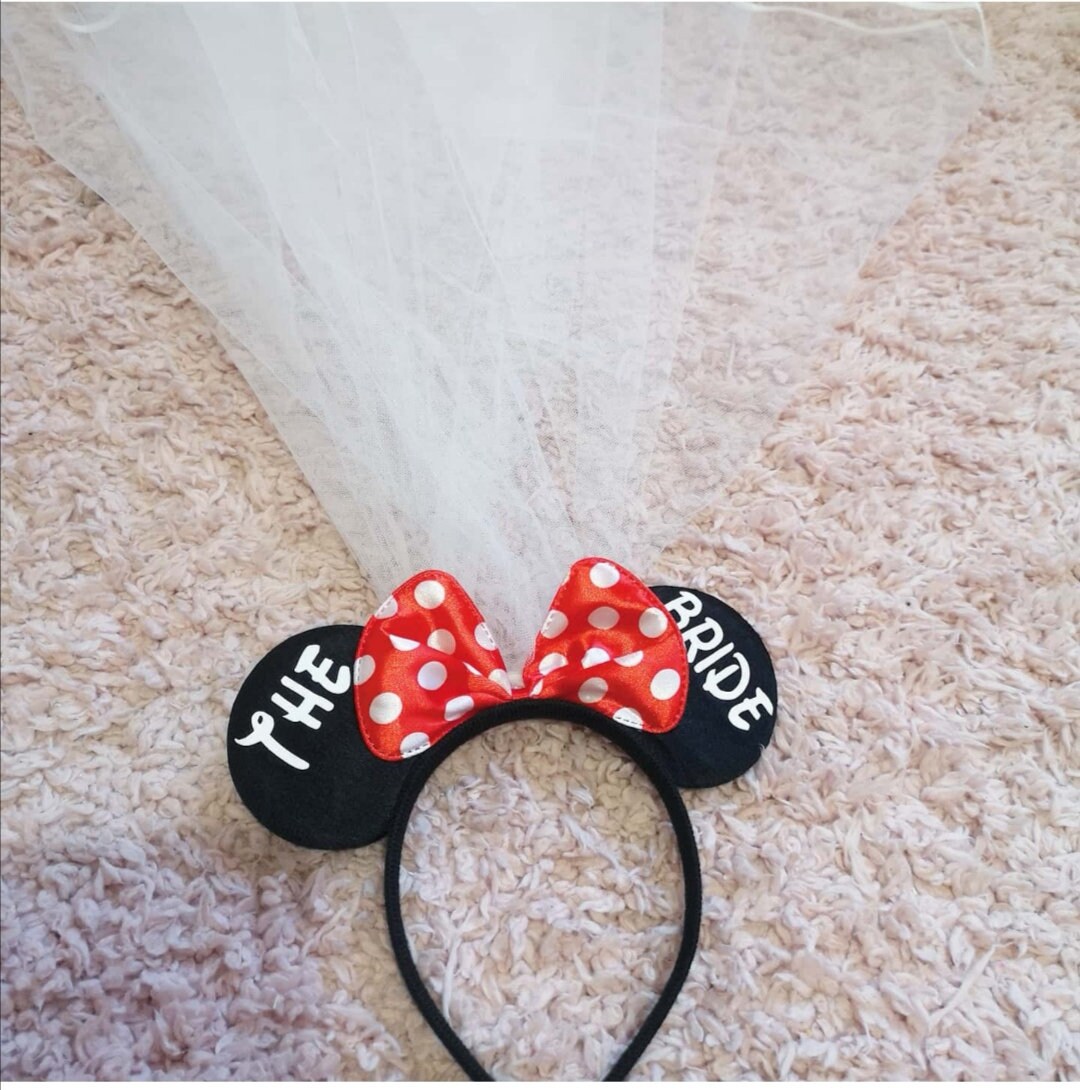 Personalised Disney Bride Minnie Mouse Ears With Veil Hen - Etsy