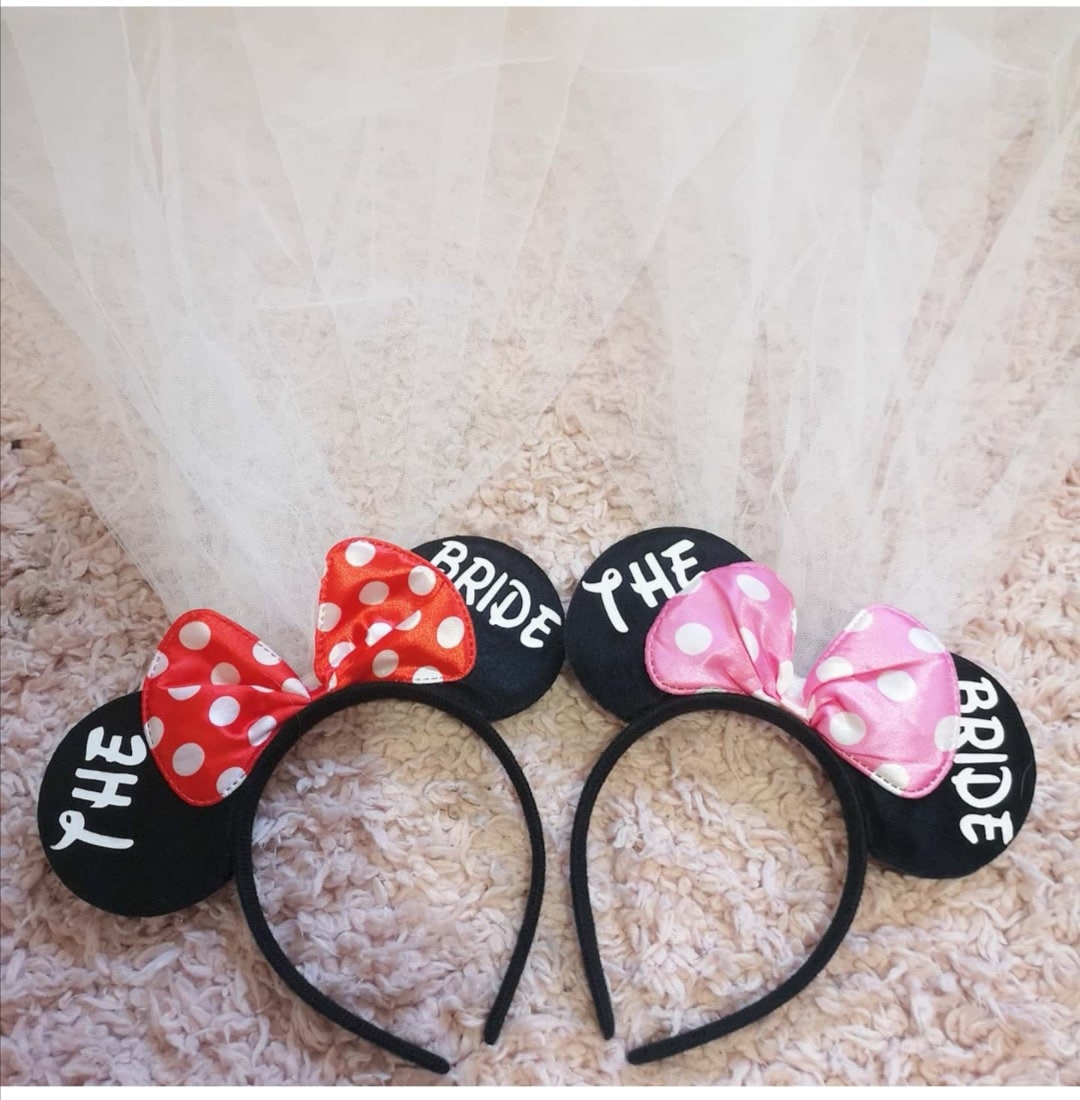 Personalised Disney Bride Minnie Mouse Ears With Veil Hen - Etsy