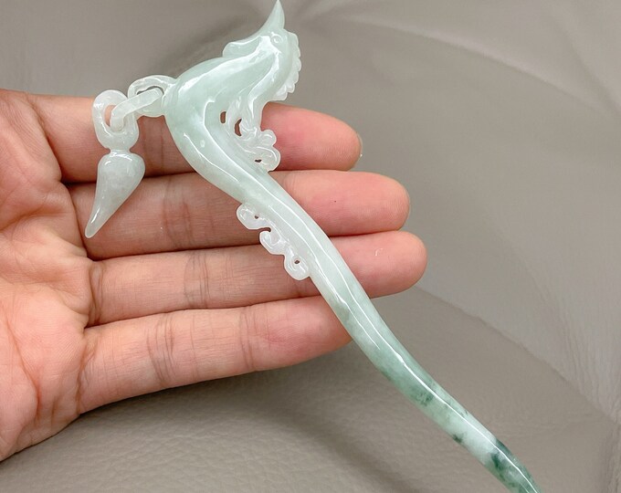 Jadeite Hair Pin With Chinese Phoenix Fire Bird, Chinese Vintage Style ...