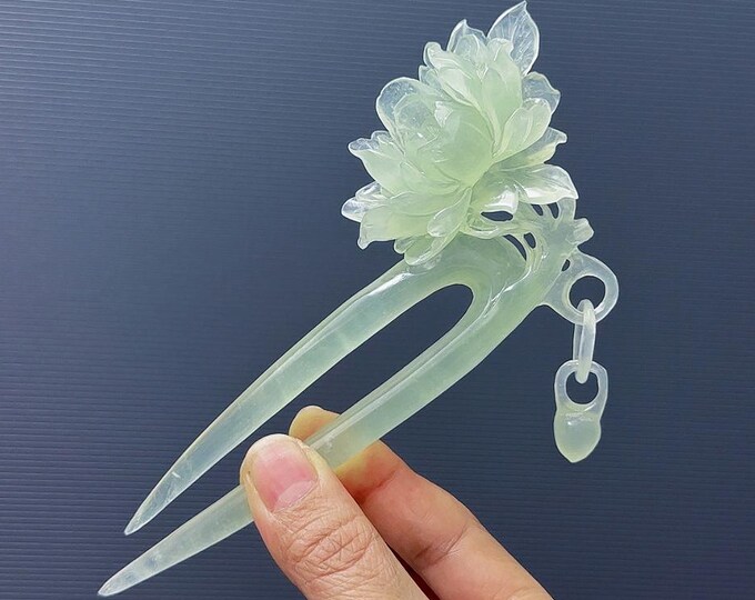 Peony Flower Jade Hair Pin Stick, Untreated Natrual Xiu Jade, Peony ...