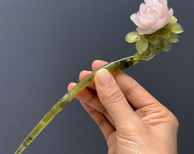 Hand Carved Peony Jade Hair Stick: Natural Xiu Jade Hairpin - Etsy