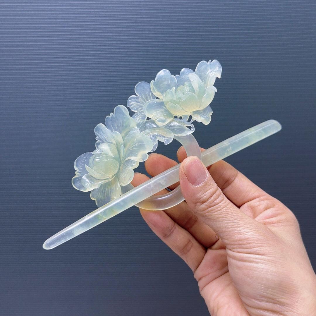 Peony Flower Jade Hair, Certificate Natural Xiu Jade, Peony Jade Hair ...