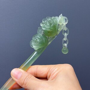 Double Rose Jade Hairpin, Untreated Natrual Jade Hairpin, Rose Hair ...