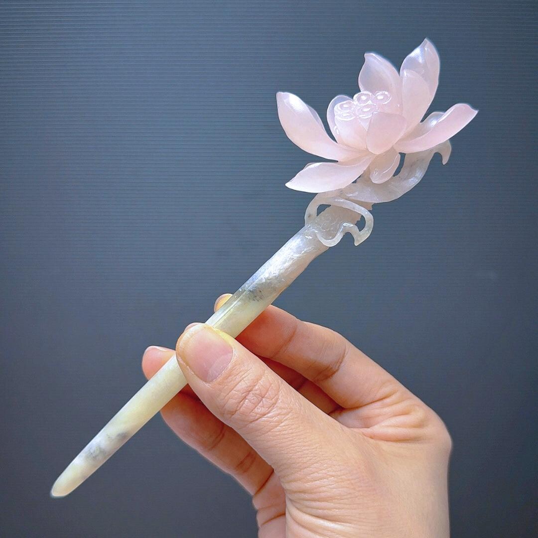 Lotus Jade Hairpin, Xiu Jade Hair Stick, Natural Xiu Jade Magnesite ...