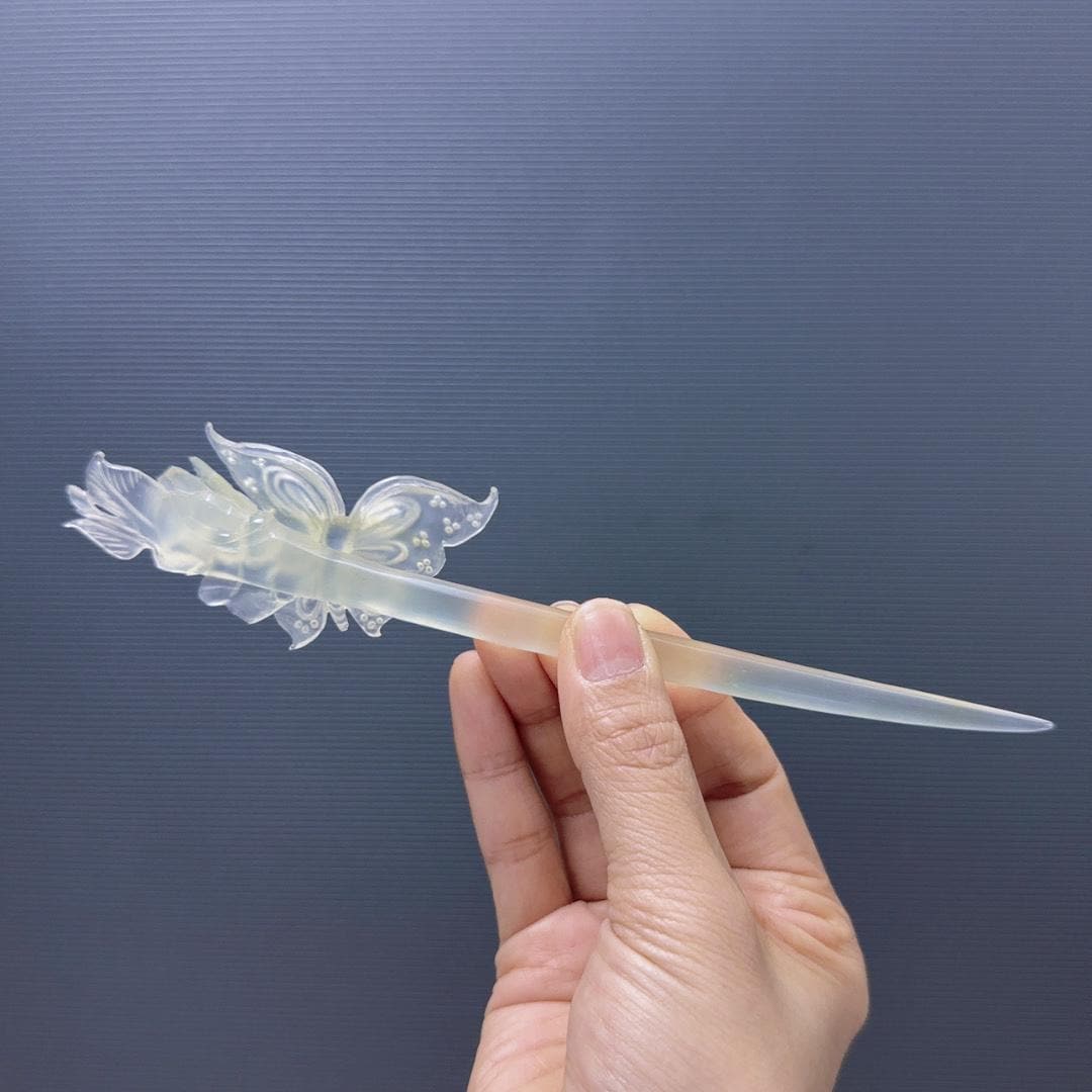 Hand Carved Butterfly Jade Hairpin: Natural Xiu Jade Hair Stick - Etsy