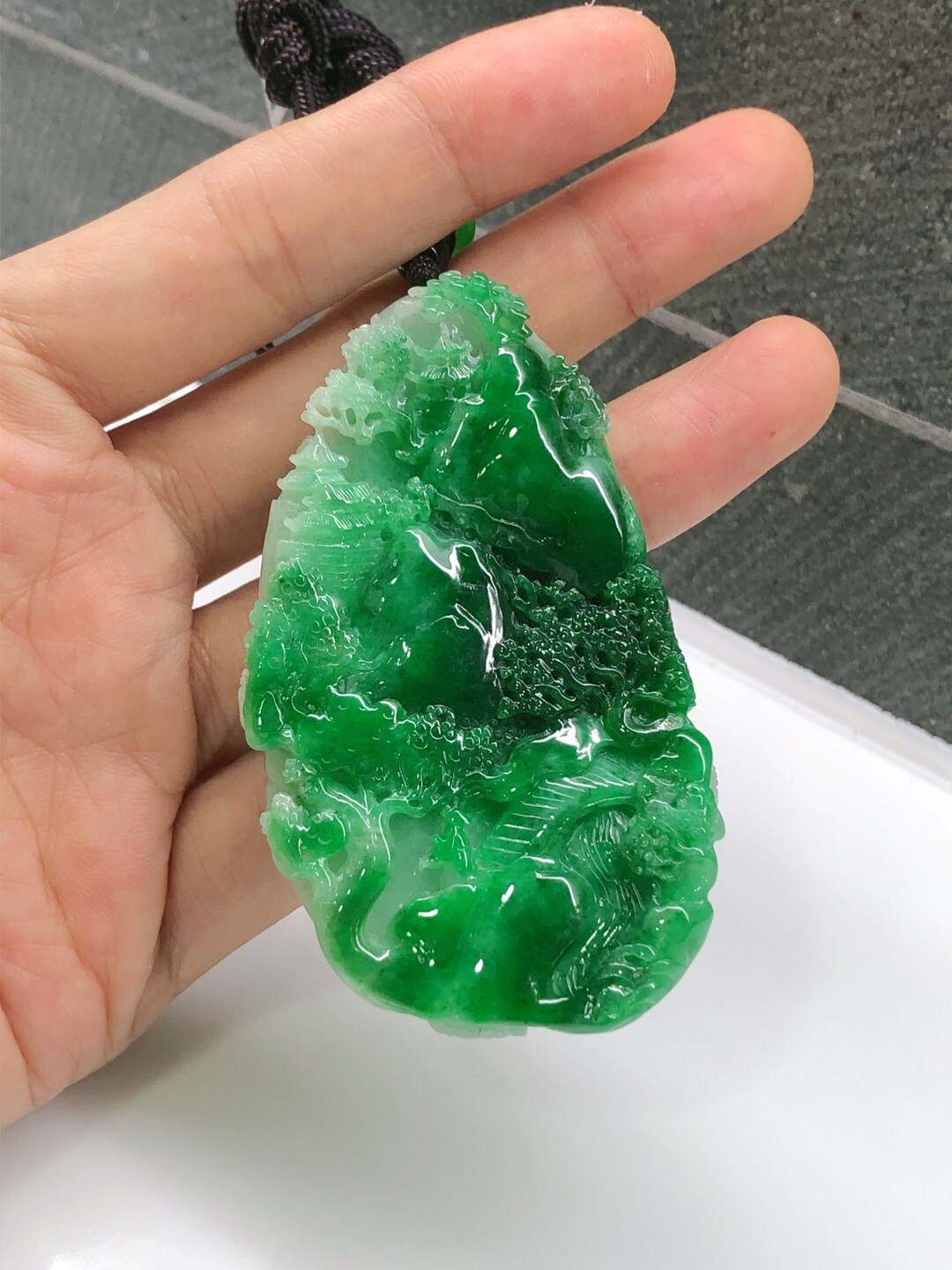 Natural Scenery Jadeite Jade Pendant Necklace, Chinese Vintage Style ...