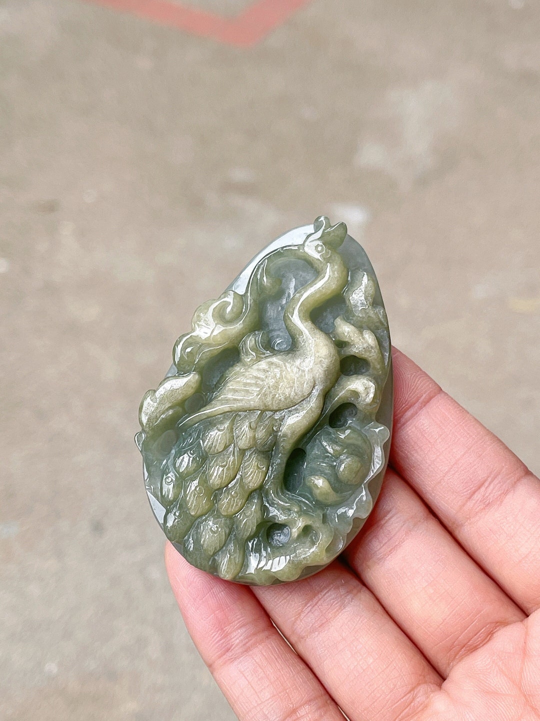Peacock With Flower Jadeite Jade Panda for Necklace, Untreated, Burmese ...