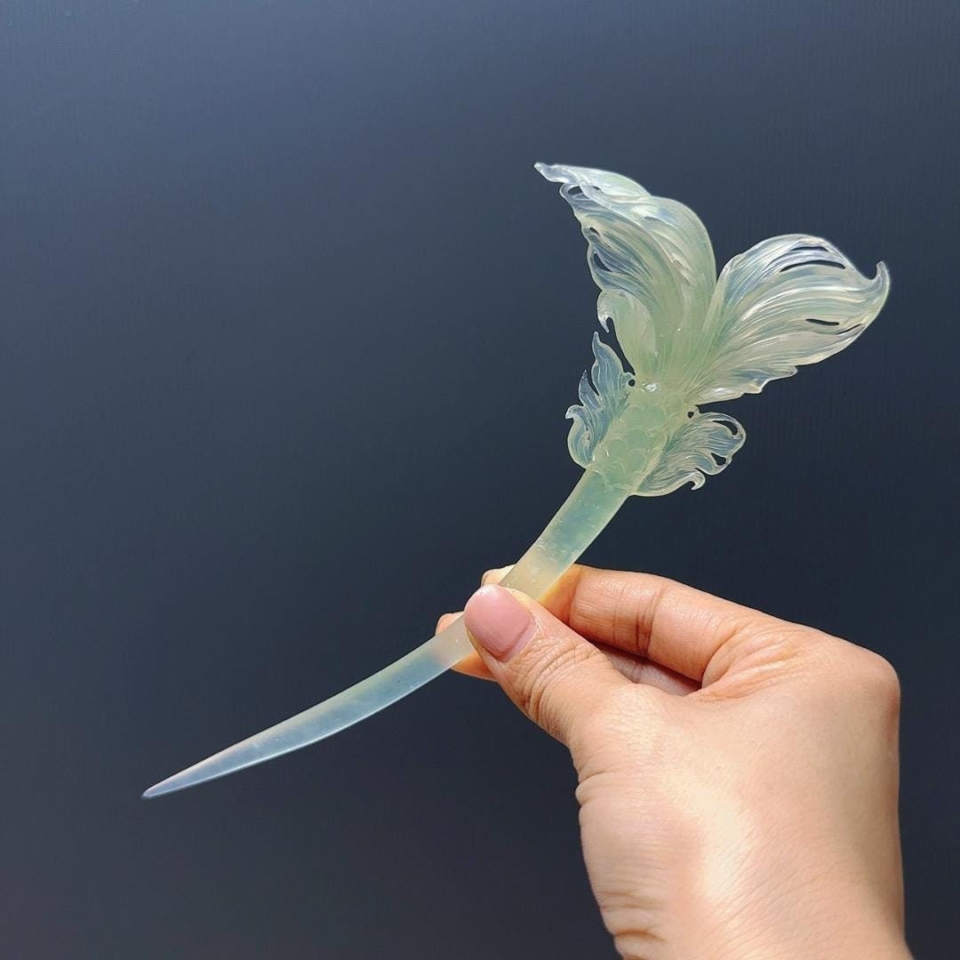 Fish Tail Hairpin, Small Size, Fish Tail Hair Stick, Xiu Jade Hairpin ...