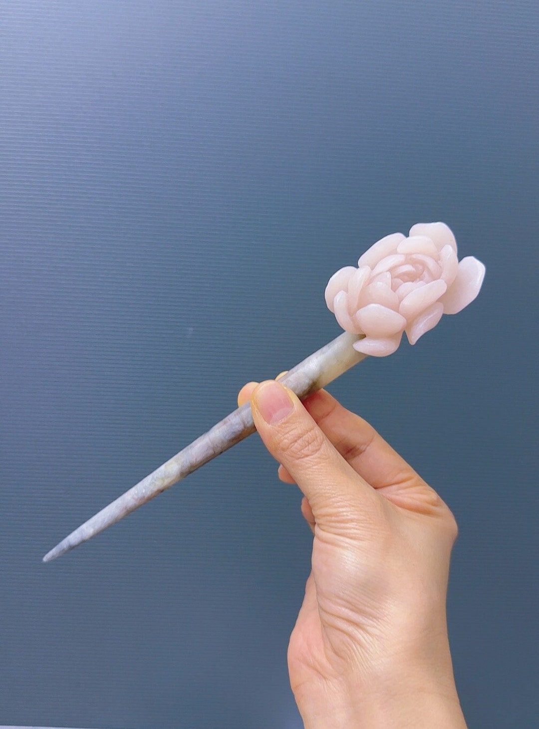 Peony Flower Jade Hair Pin Stick, Natural Xiu Jade Magnesite Symbiosis ...